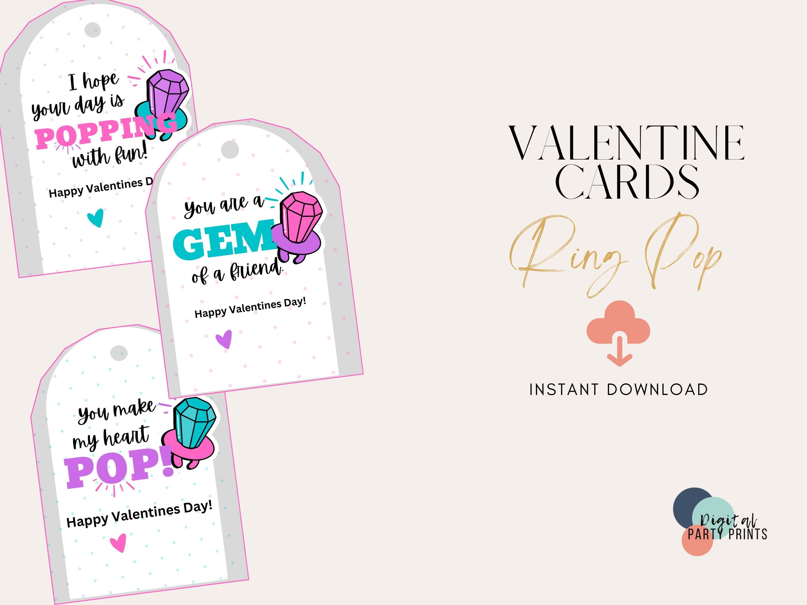 Valentine Card, Ring Pop Valentine Card, School Valentines Favor Tag ...