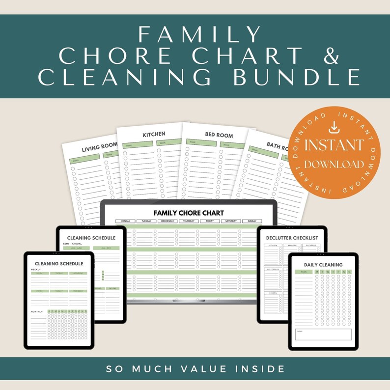 Family Chore Chart, Cleaning Schedule, Chore Chart, Editable Chore ...