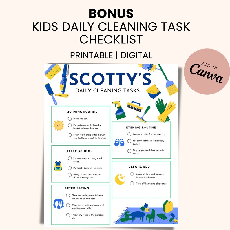 Family Chore Chart | Household Planner Printable | Responsibility Chart ...