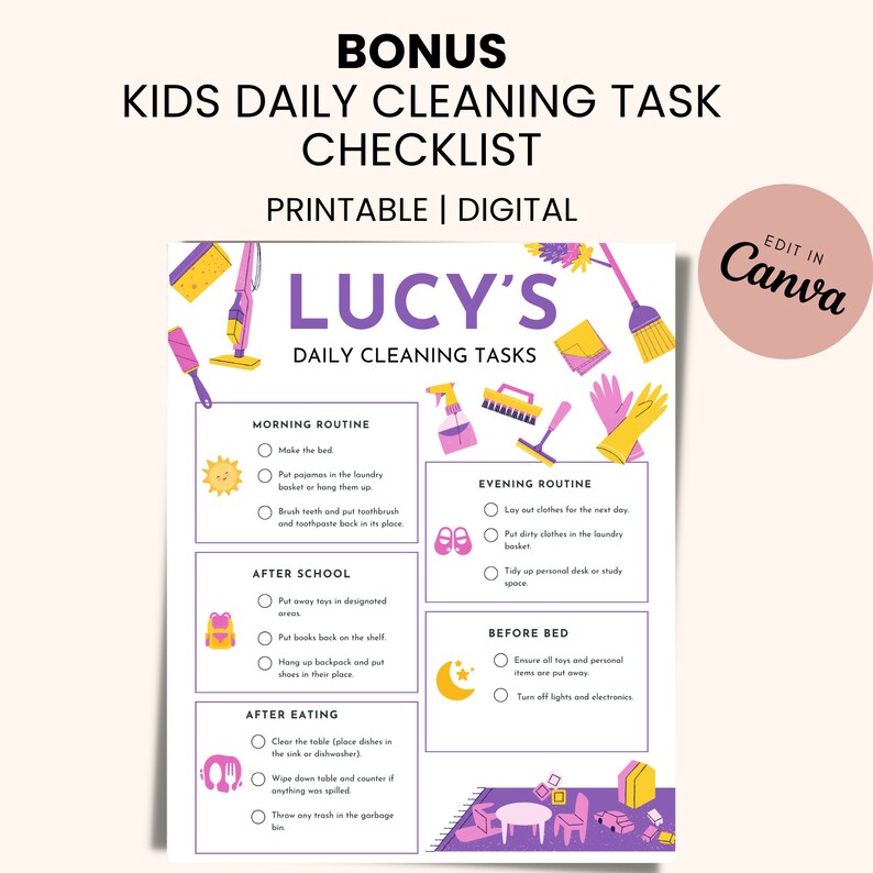 Family Chore Chart | Household Planner Printable | Responsibility Chart ...