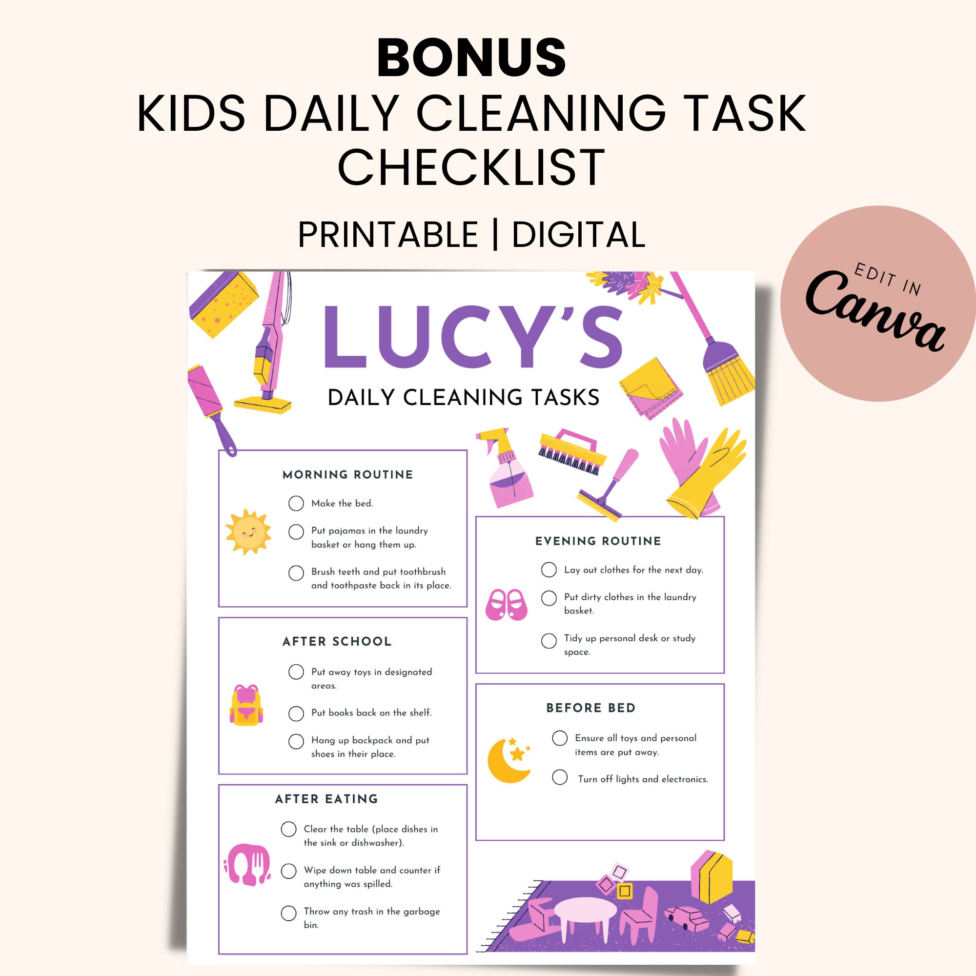 Family Chore Chart Household Planner Printable Responsibility Chart ...