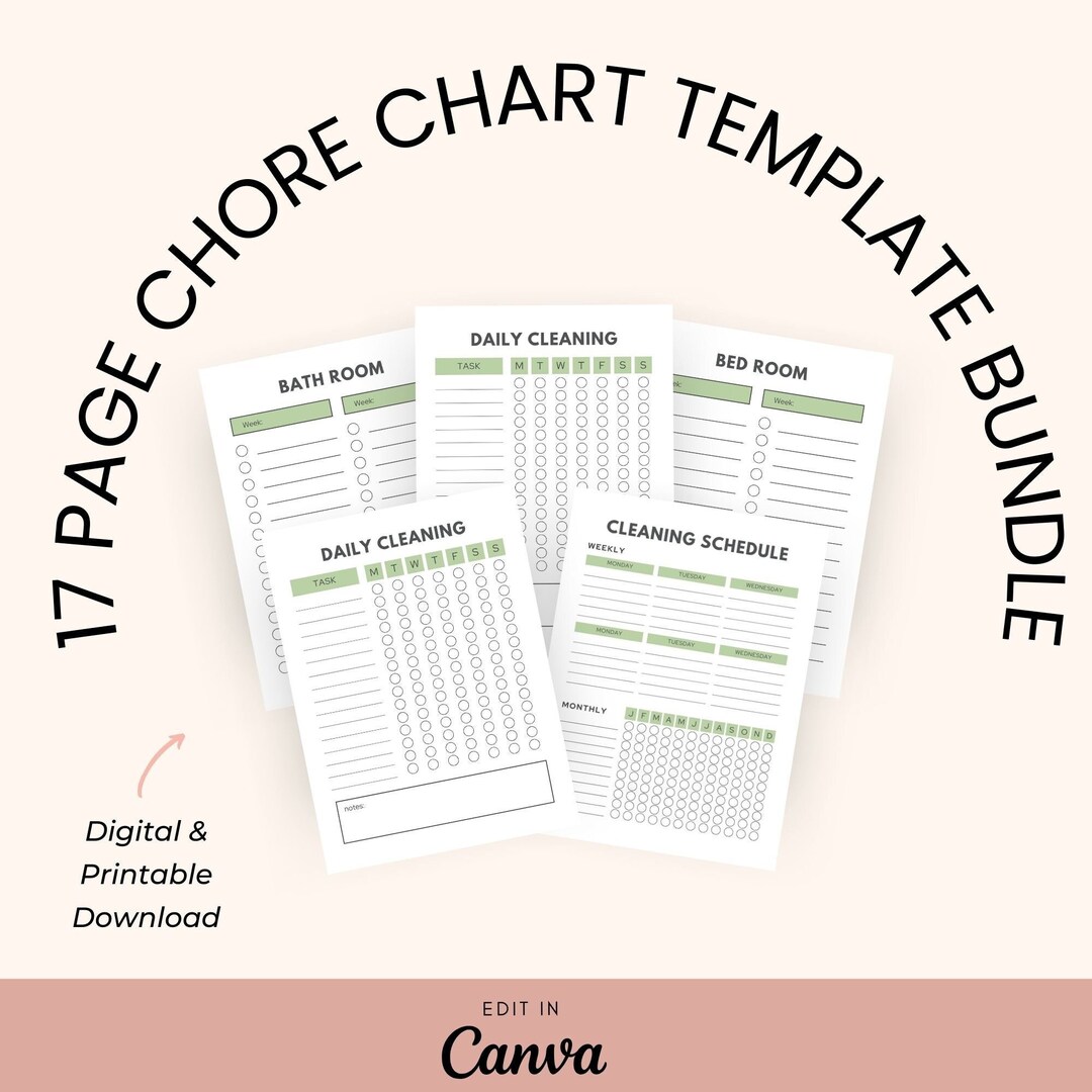 Family Chore Chart, Editable Kids Chore Charts, Cleaning Checklist ...