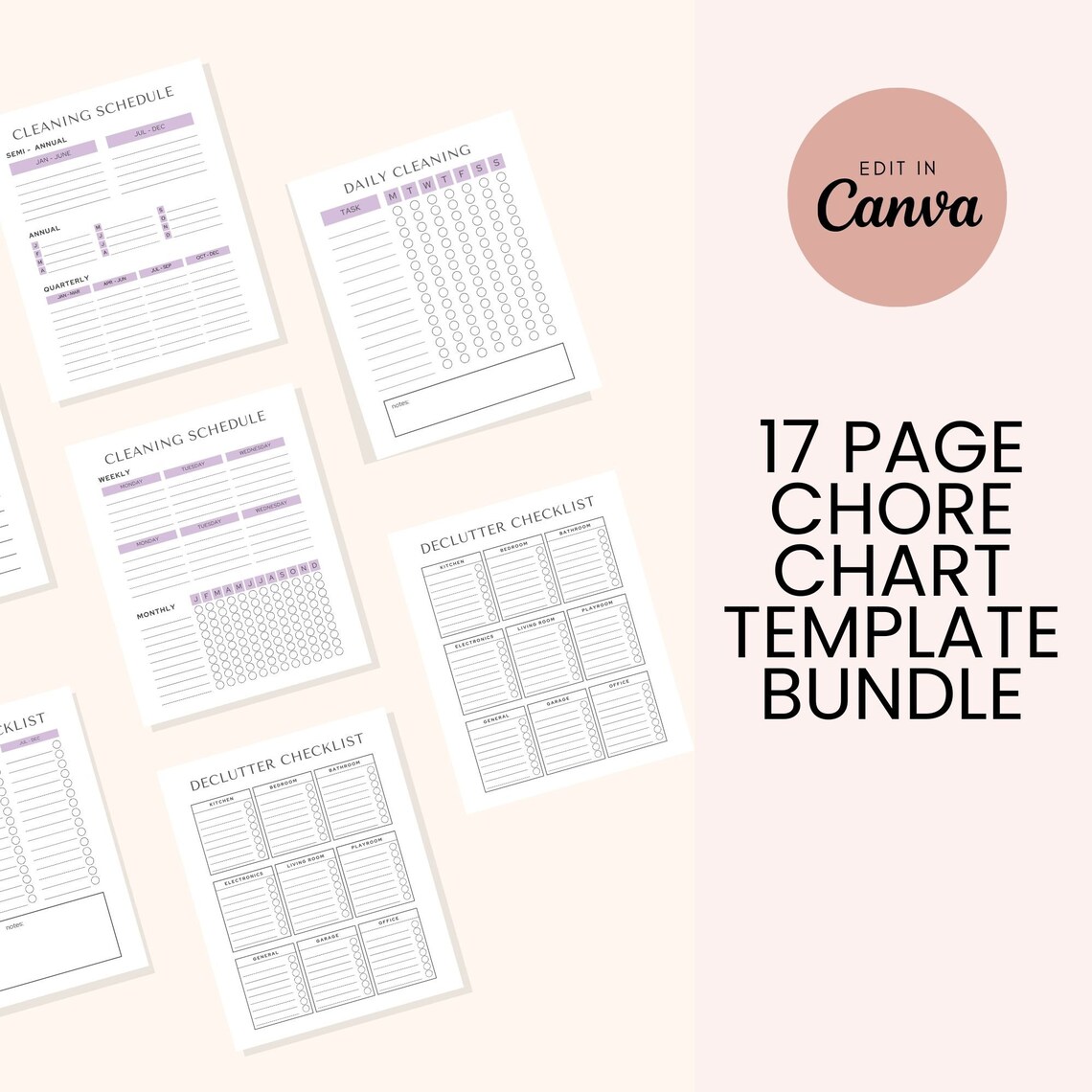 Family Chore Chart, Editable Kids Chore Charts, Cleaning Checklist ...