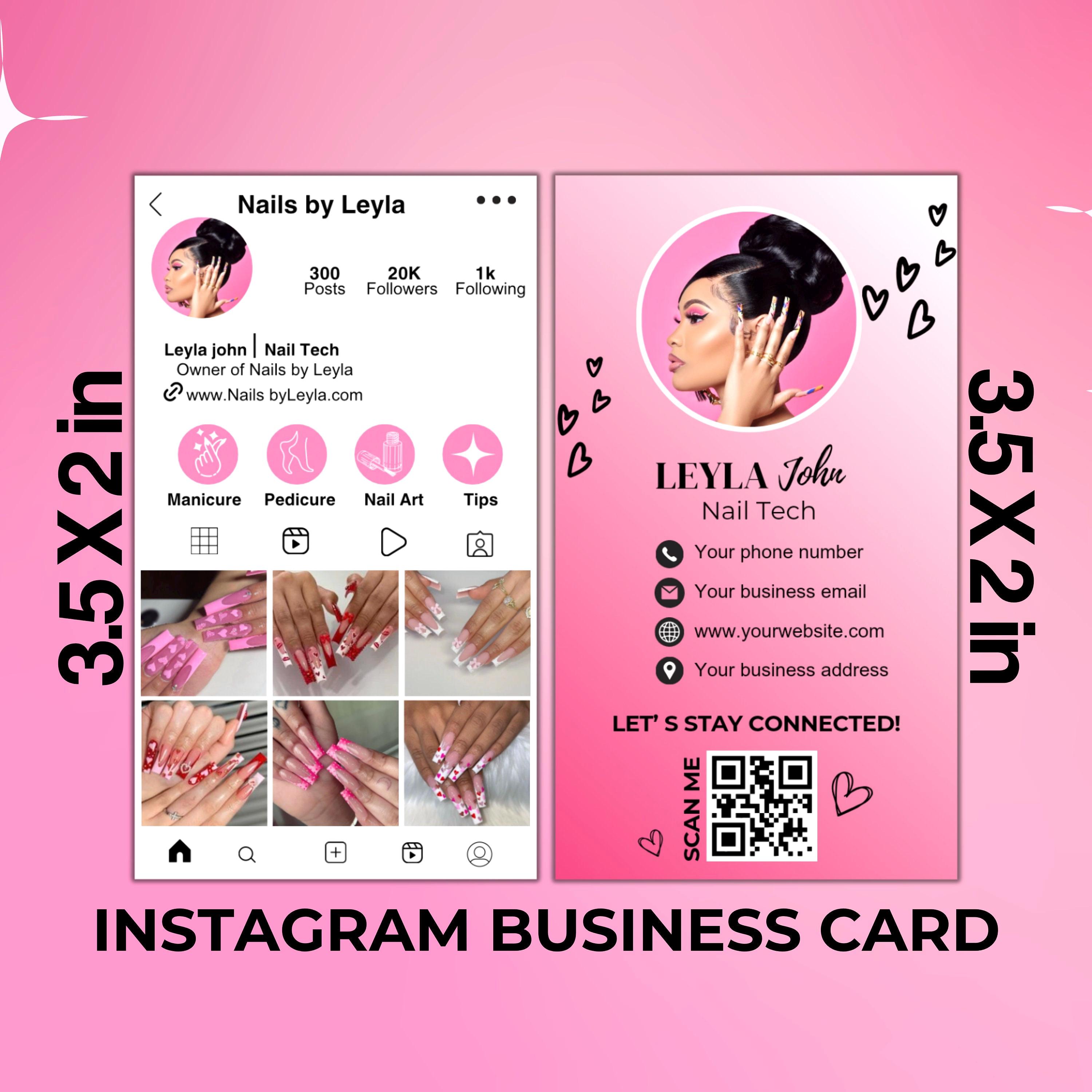 Nail Tech Instagram Business Card Template: DIY Canva Editable (3.5x2 ...