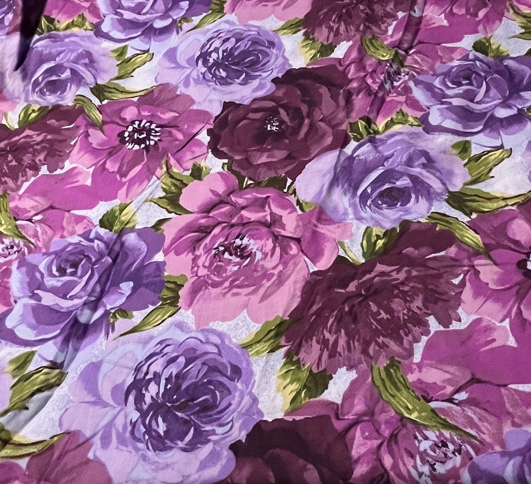 Purple Floral Rose Cotton Print Fabric - Etsy