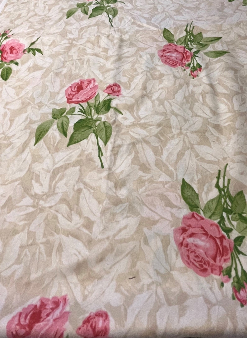 Cream With Pink Rose Cotton Fabric - Etsy