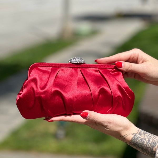 Red Satin Clutch - Etsy
