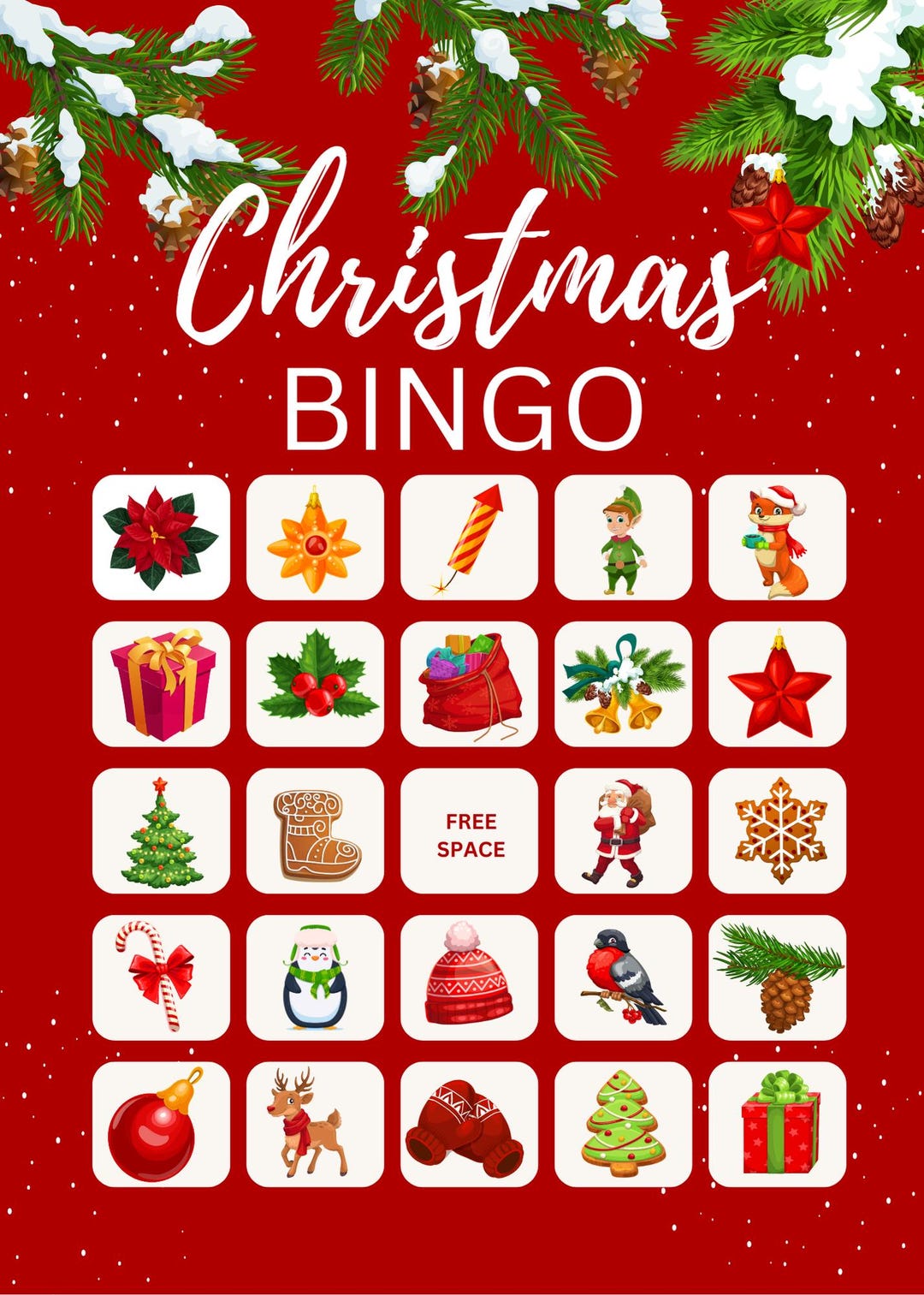 50 Christmas Bingo, Tarjetas De Bingo De Navidad, Bingo De Navidad ...