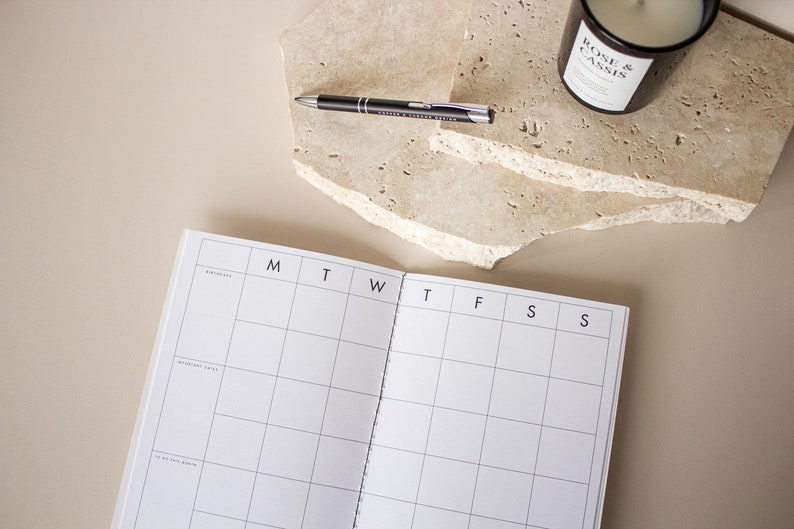 Printable Monochrome Monthly Planner Black and White Notebook Organiser ...