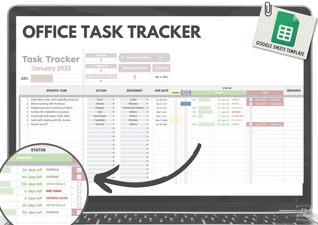 OFFICE TASK TRACKER | Productivity Tracker | Whynign Templates - Etsy