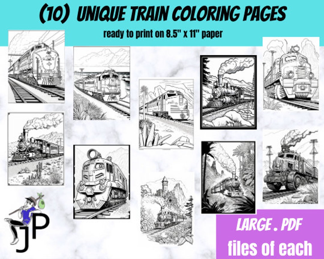 Printable Coloring Pages of Trains in PDF Format 8.5" X 11" Ready - Etsy