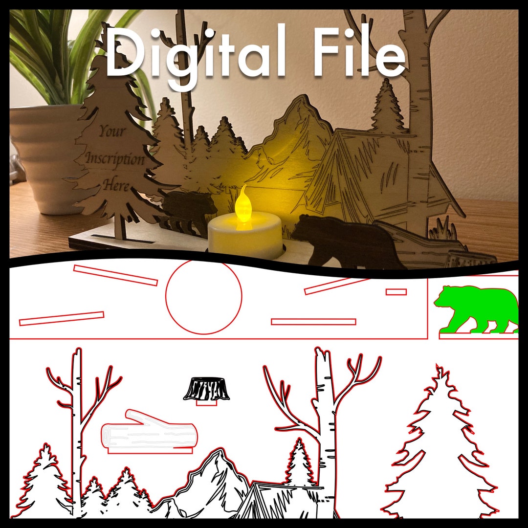 SVG Digital “bears in Camp” Scene Laser Cutting Image Laser File Laser ...