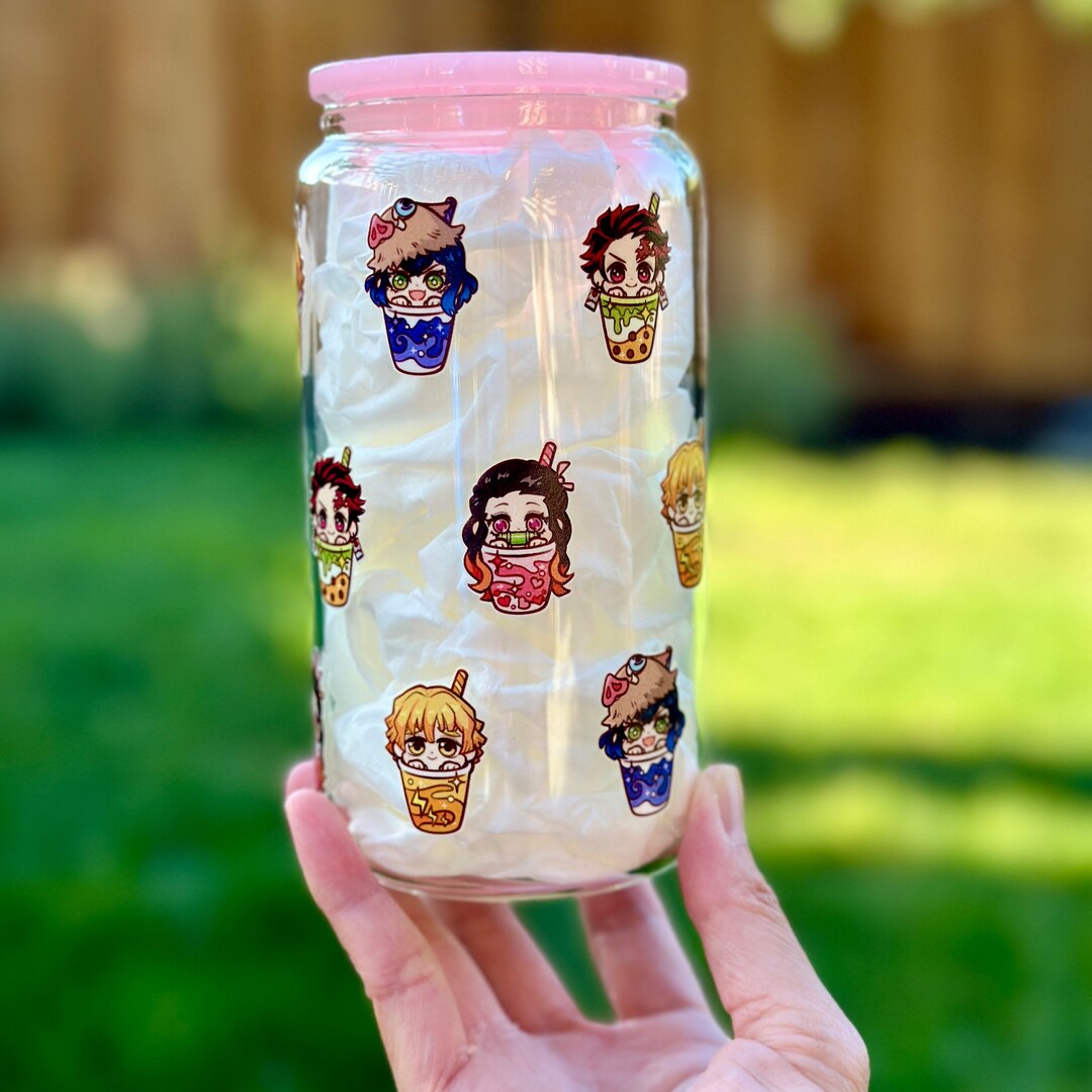 16oz Glass Tumbler, Anime Tumbler, Anime Glass Cup, Bamboo Lid Tumbler ...