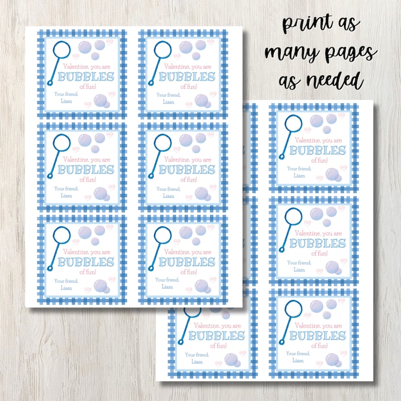 Blue Bubbles of Fun Valentine Tag Editable Digital Download - Etsy