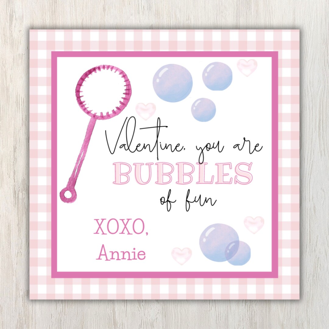 Bubbles of Fun Pink Printable Valentine Tag Editable Digital Download ...
