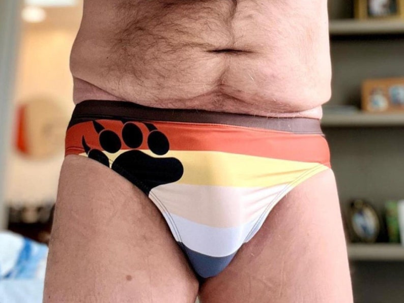 Gay Bear Mens Swim Briefs Pride Flag Swimsuit Rainbow Daddy Cub