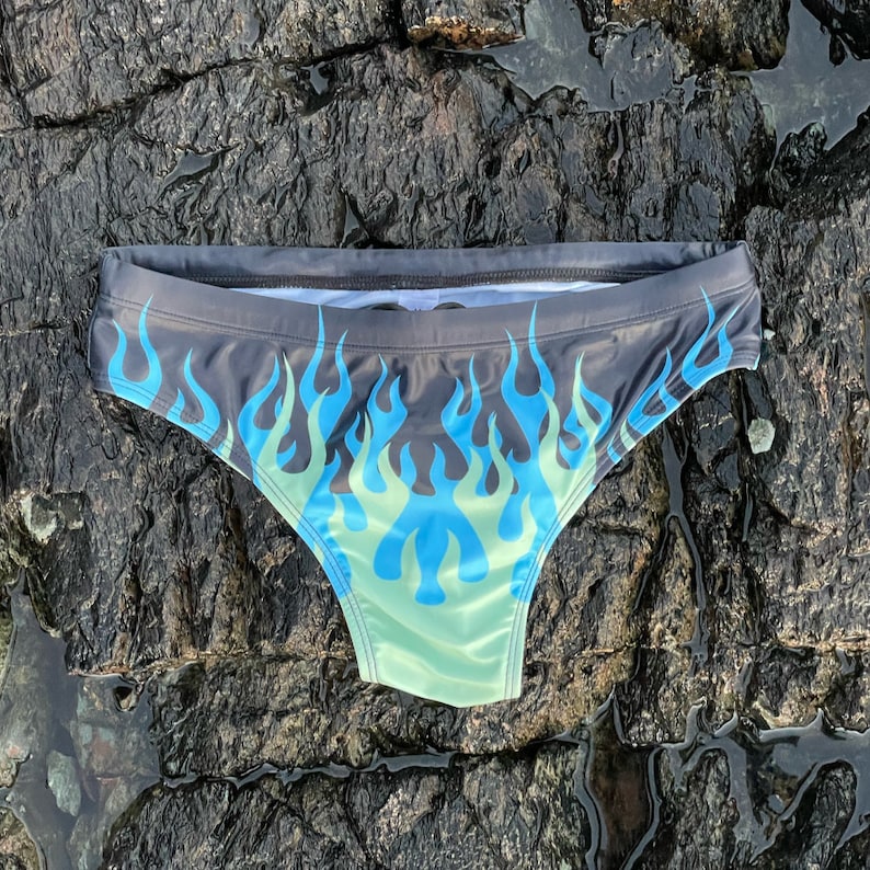 Blue Flame Swim Briefs: Retro Y2K Hot Rod Swimsuit - Etsy