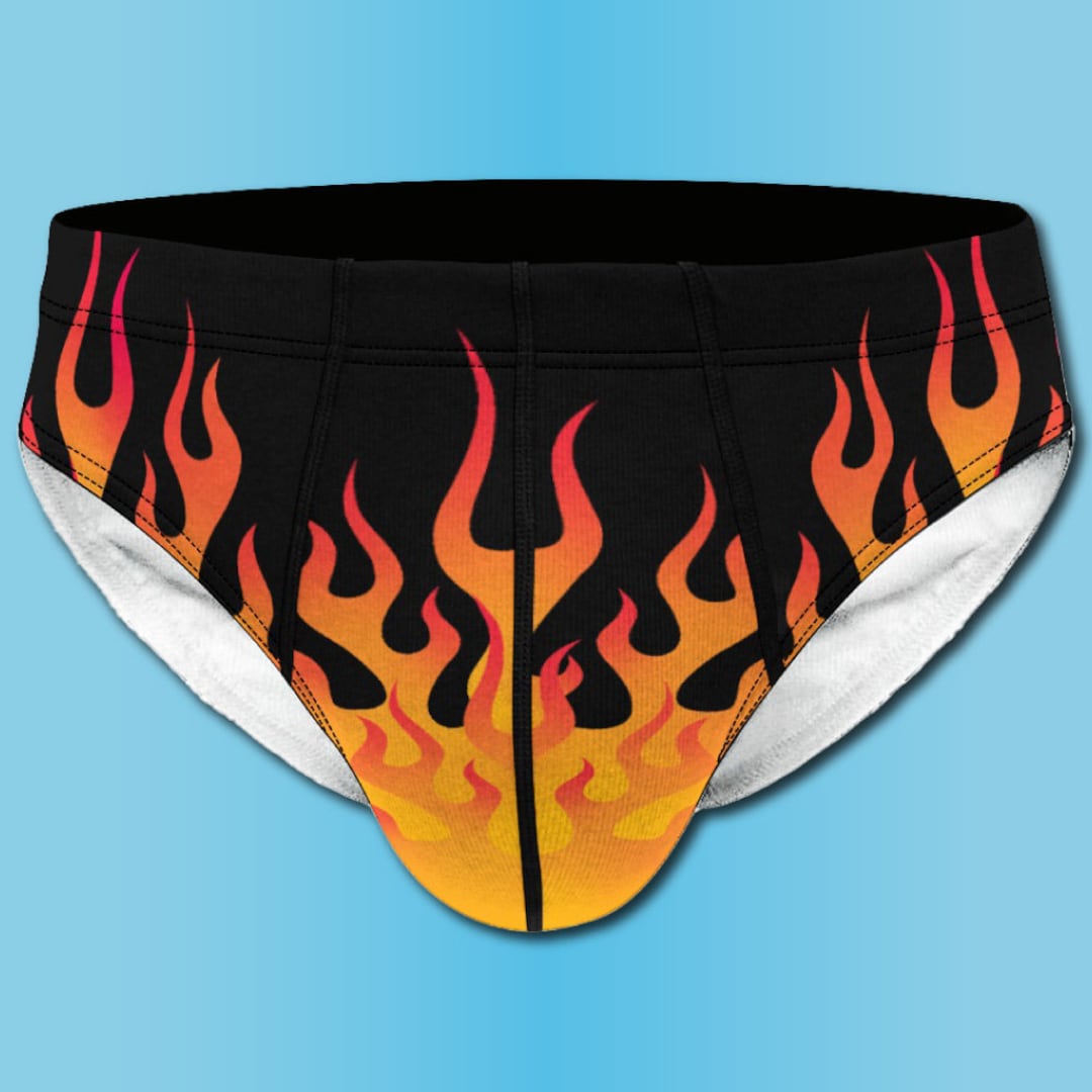 Hot Rod Flame Men's Briefs, Fire Print Pattern Underwear, Men's Retro ...