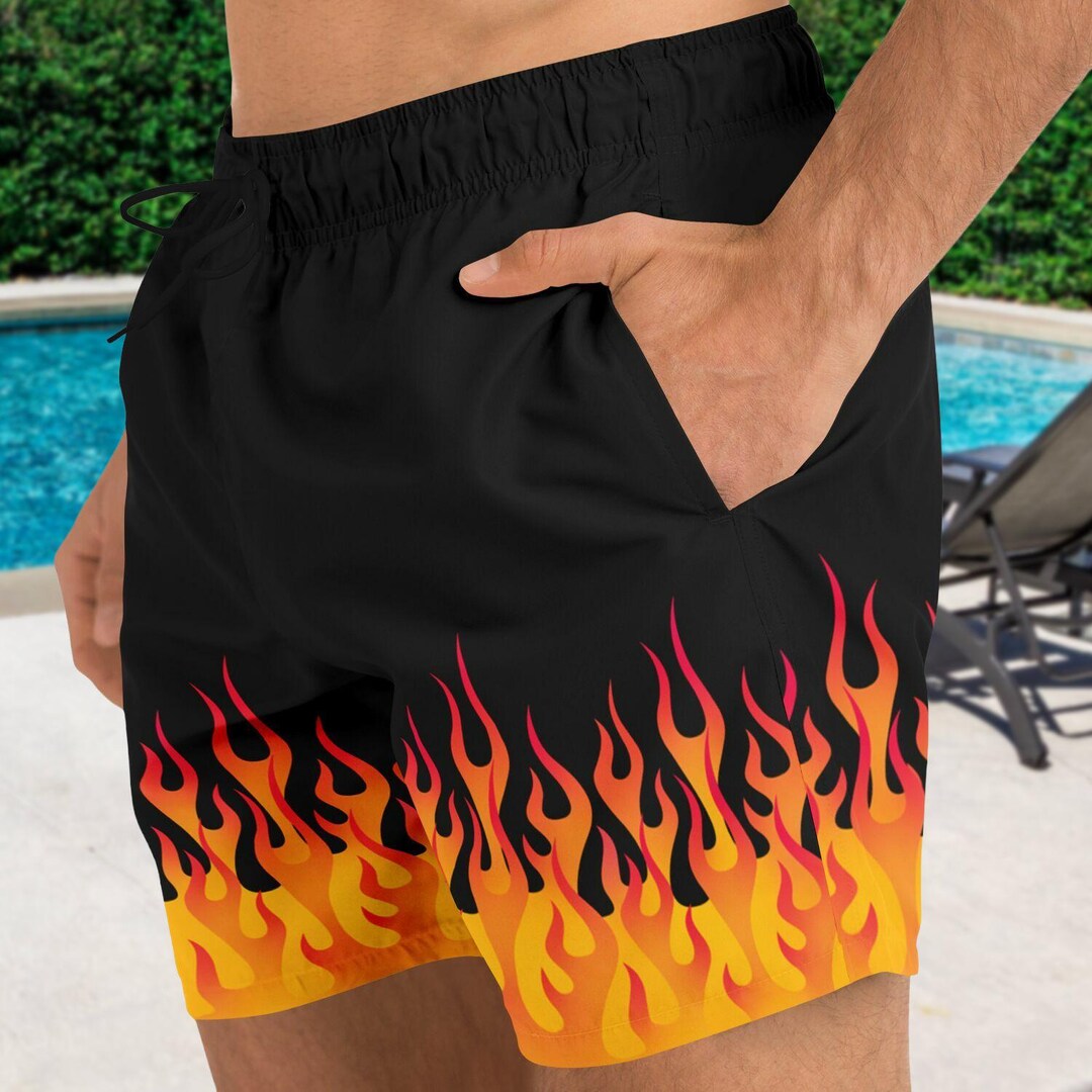 Hot Rod Flame Swim Trunks: Retro Fire Print Men's Swimsuit - Etsy