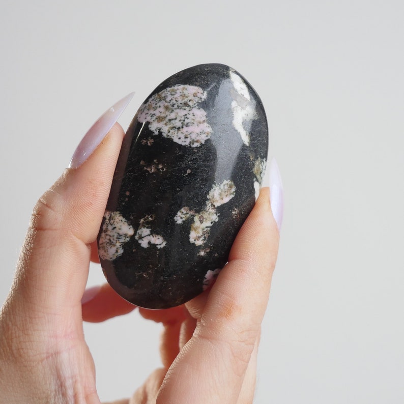 Black Jade With Pink Thulite Palm Stone - Etsy