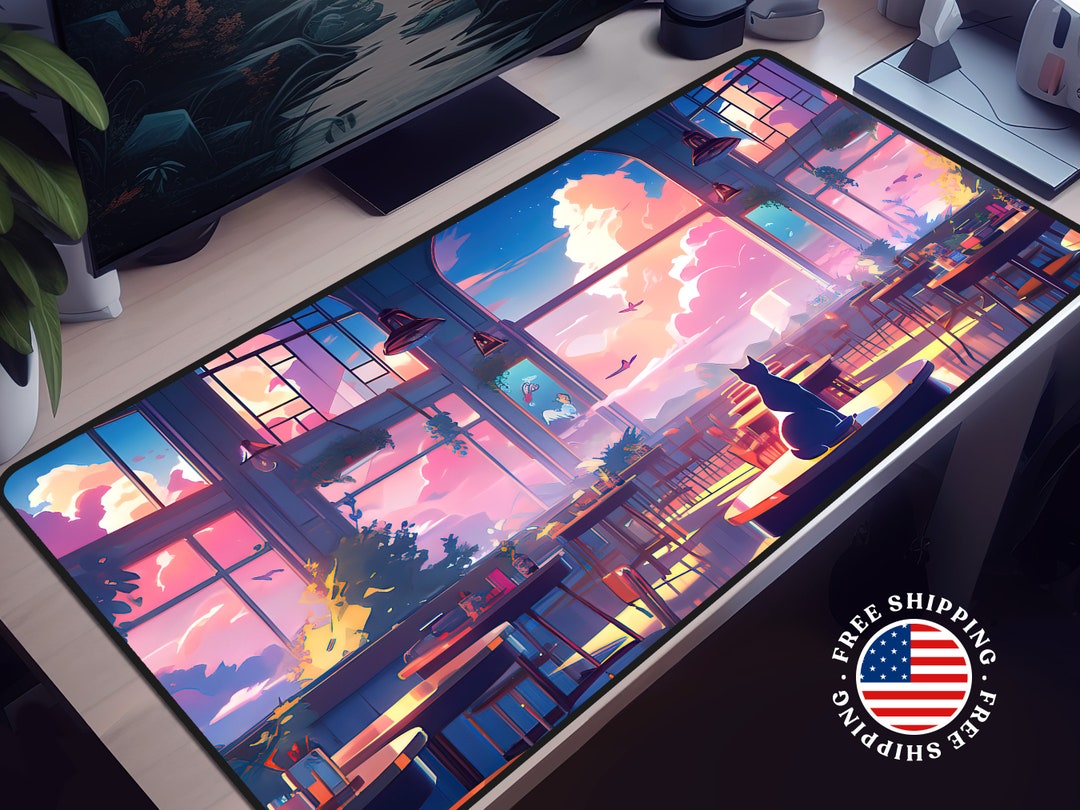 Lofi Anime Desk Mat, Lo-fi Vaporwave Desk Mat,cute Desk Mat,big Mouse ...