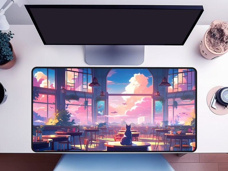 Lofi Anime Desk Mat Lo-fi Vaporwave Desk Matcute Desk - Etsy
