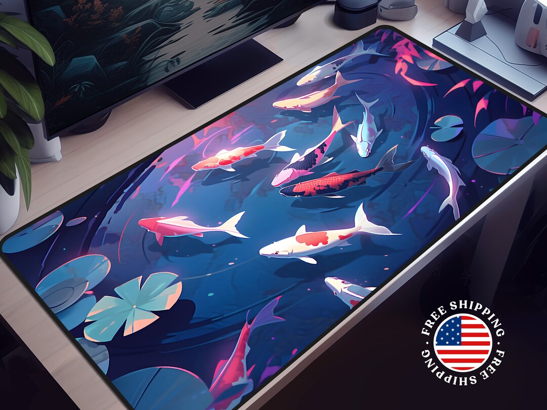 Lofi Anime Desk Mat, Lo-fi Vaporwave Desk Mat,koi Desk Mat,koi Fish ...