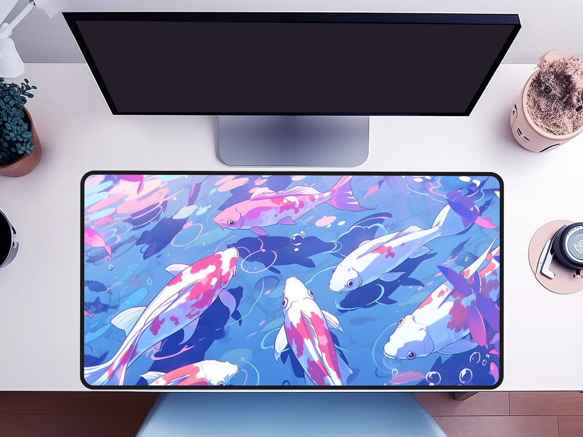 Lofi Anime Desk Mat, Lo-fi Vaporwave Desk Mat,koi Desk Mat,koi Fish ...