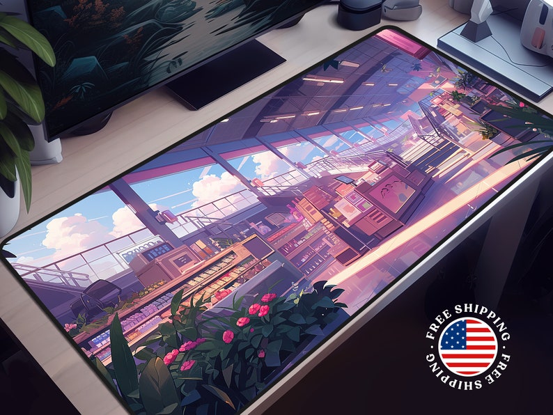 Lofi Anime Desk Mat Lo-fi Vaporwave Desk Matcute - Etsy