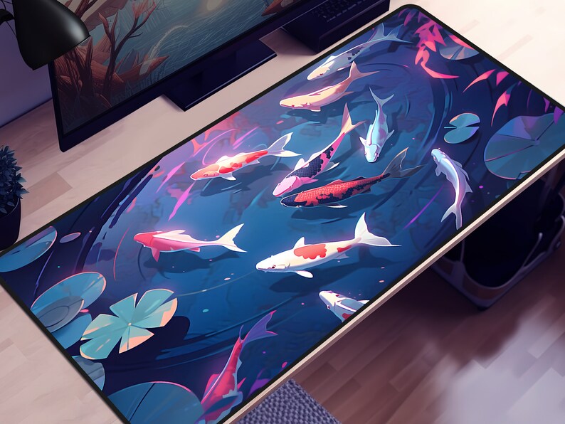 Lofi Anime Desk Mat, Lo-fi Vaporwave Desk Mat,koi Desk Mat,koi Fish ...