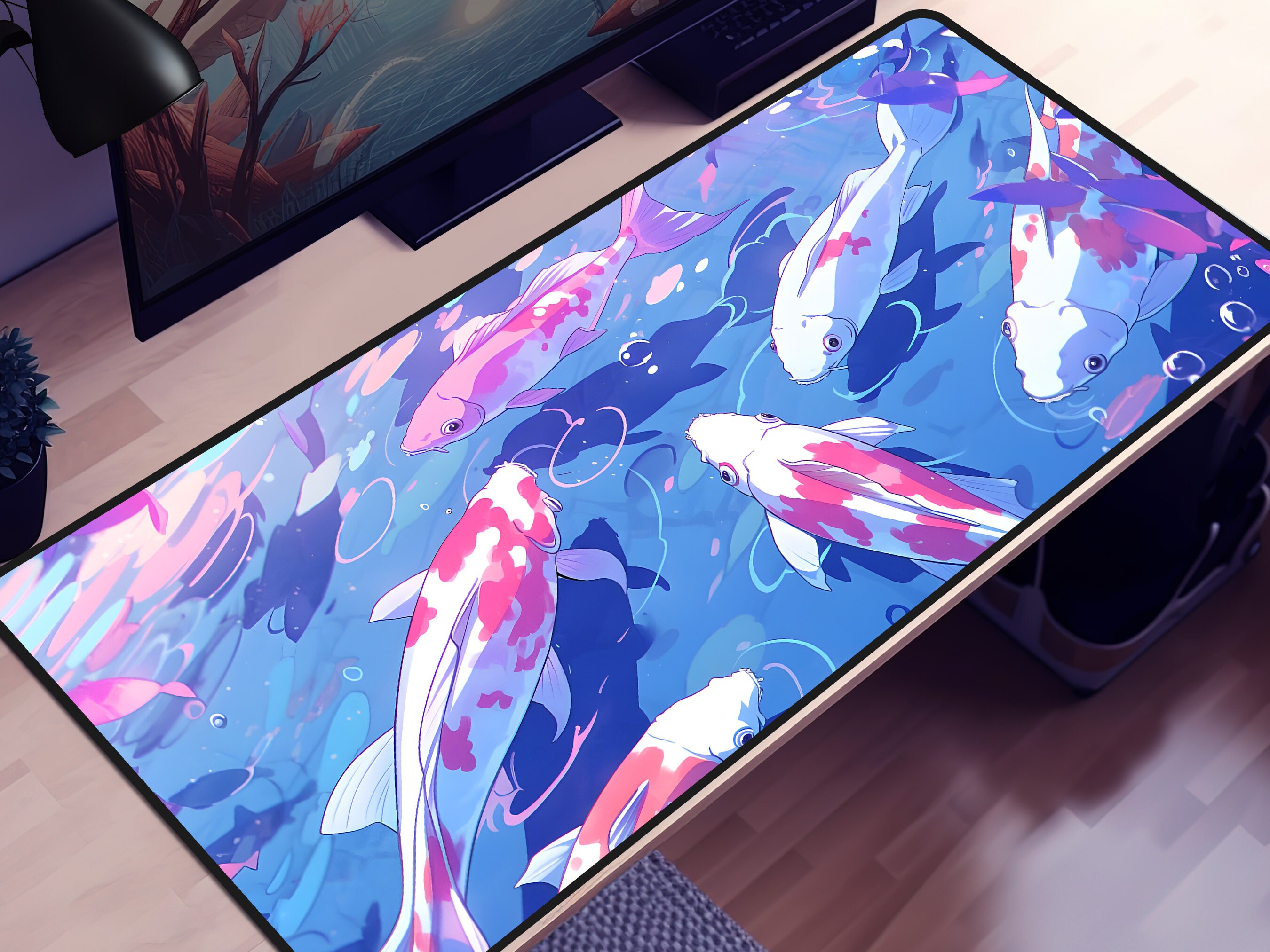 Lofi Anime Desk Mat, Lo-fi Vaporwave Desk Mat,koi Desk Mat,koi Fish ...