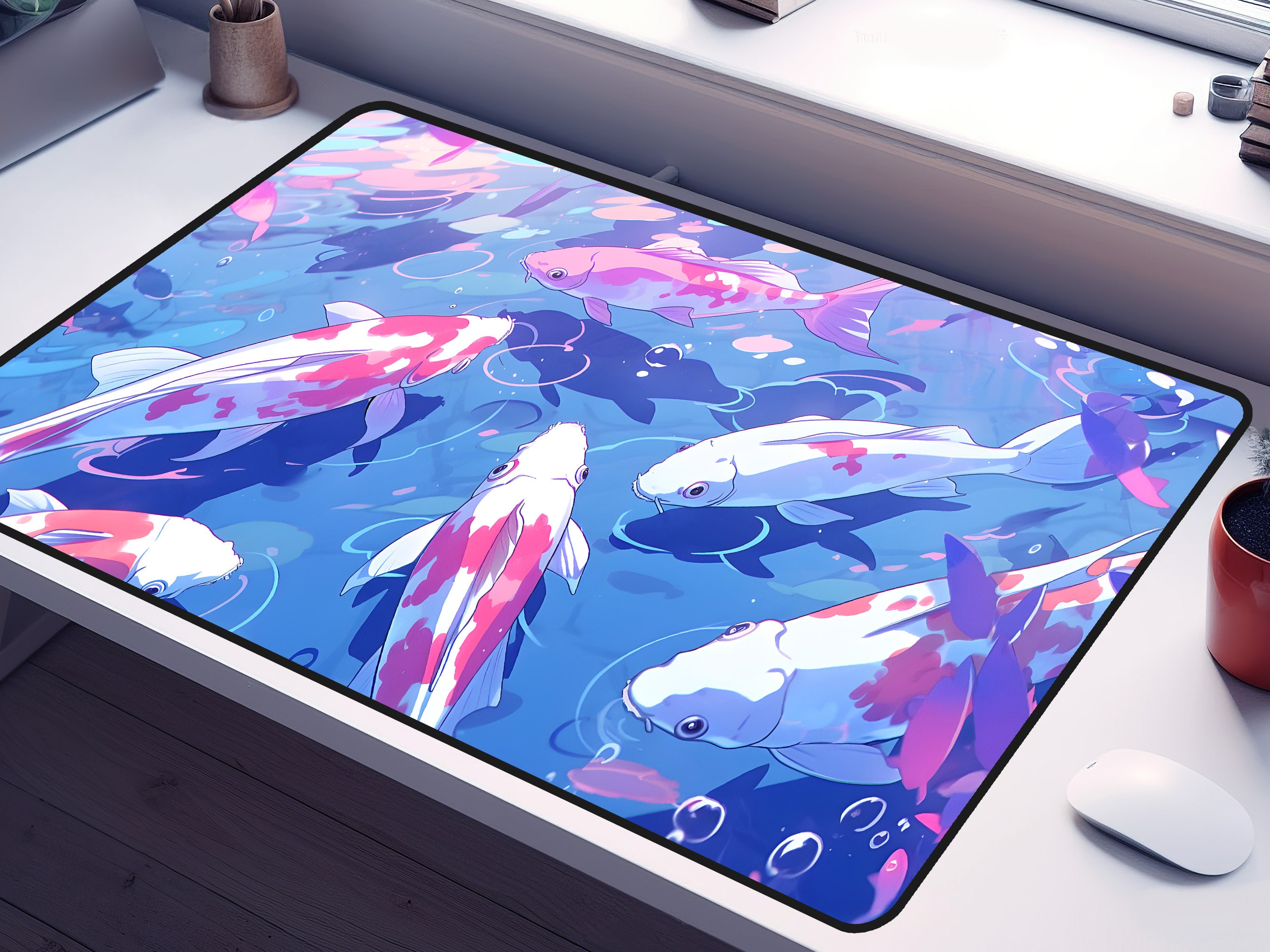 Lofi Anime Desk Mat, Lo-fi Vaporwave Desk Mat,koi Desk Mat,koi Fish ...
