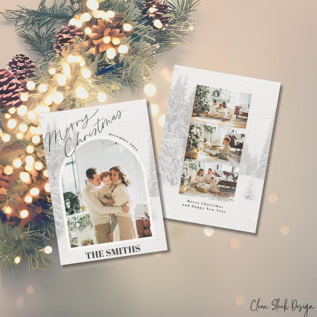 Christmas Template Editable Year Photo Christmas Card Wonderland Arch ...