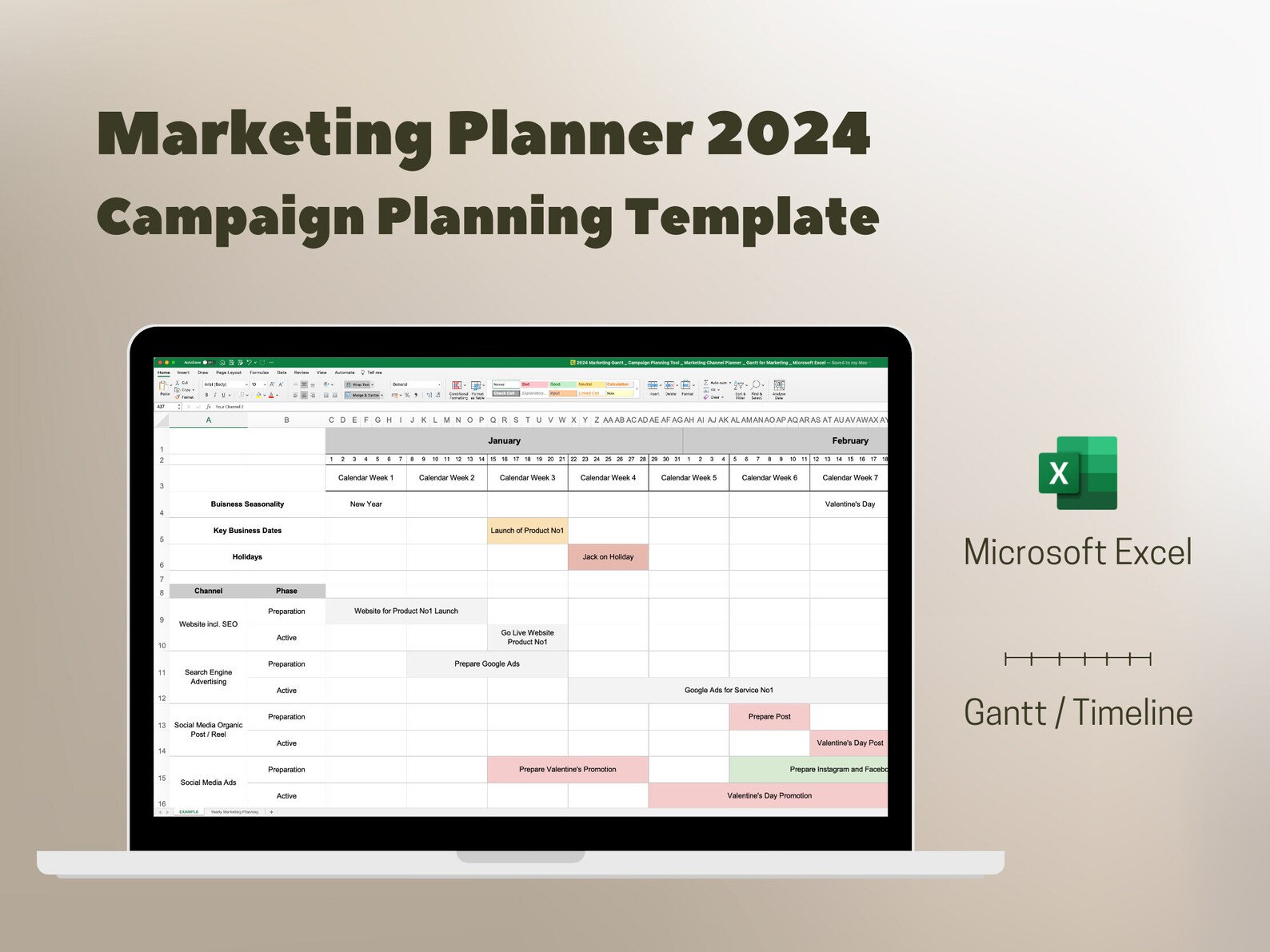 2024 Marketing Gantt Campaign Planning Tool Marketing Channel Planner ...