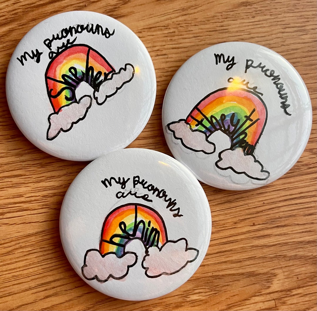 Rainbow Pronoun Buttons/pins - Pride - Etsy