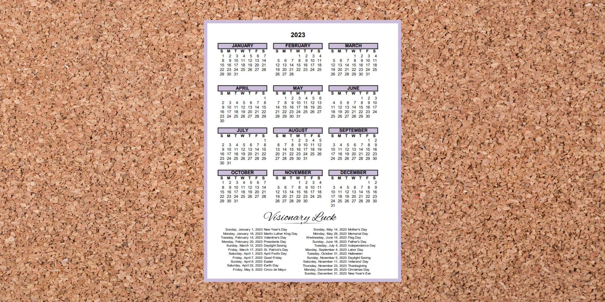 2023-2024 Full Year Calendar purple With Holidays - Etsy