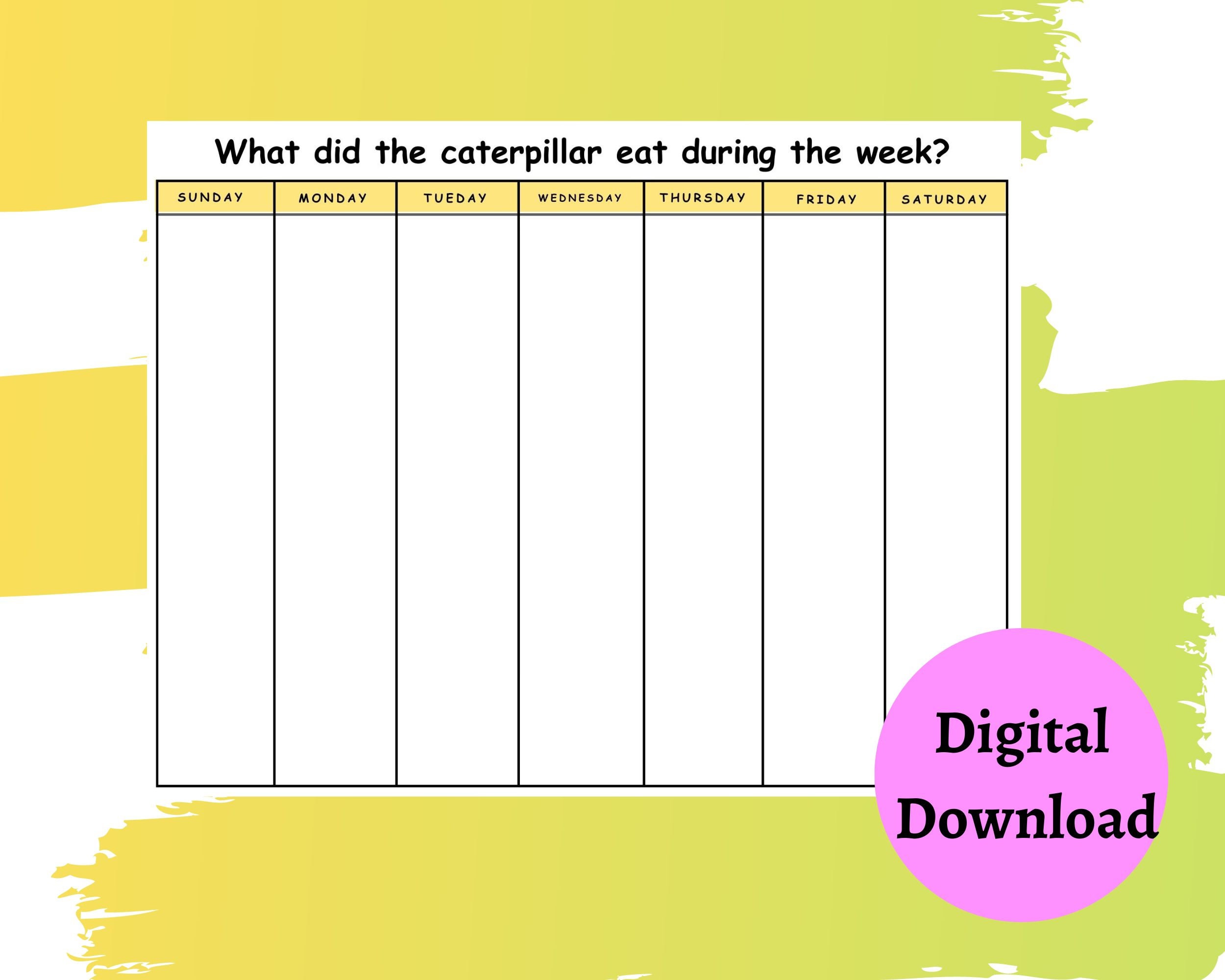 Days of the Week Worksheet, A Very Hungry Caterpillar, Book Activity ...