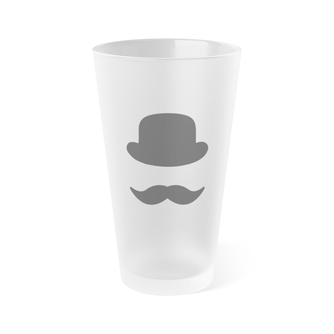 Frosted Pint Glass With Mustache and Bowler Hat - Fun Drinkware for Men ...