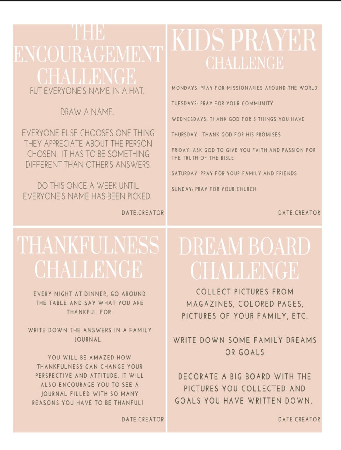 Family Challenge Cards-pack of 20 - Etsy