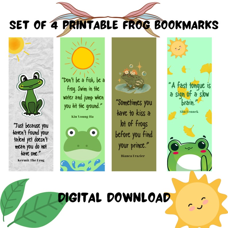 Frog Printable Bookmark | Frog Art | Cute Bookmark | Set of 4 Printable ...