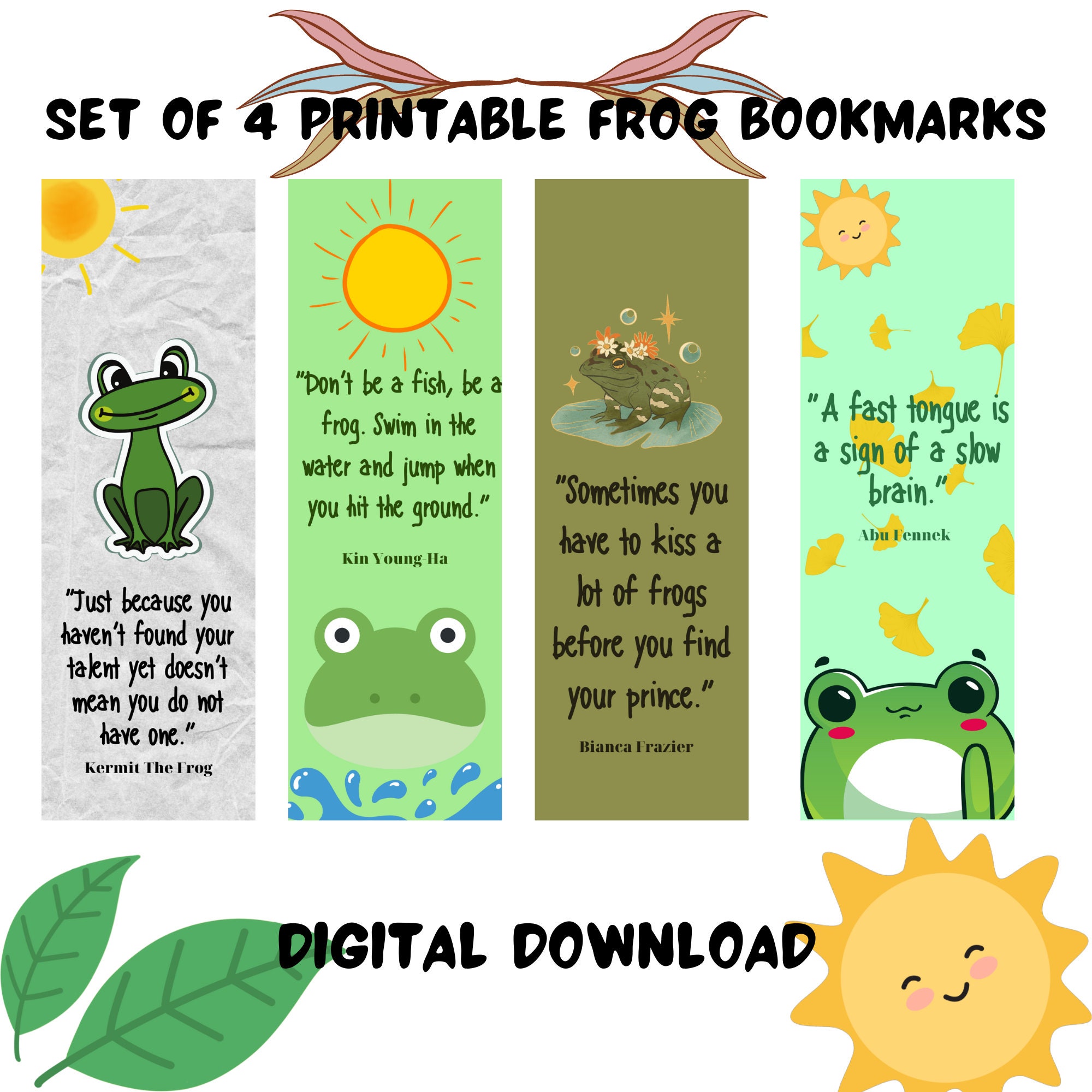 Frog Printable Bookmark | Frog Art | Cute Bookmark | Set of 4 Printable ...