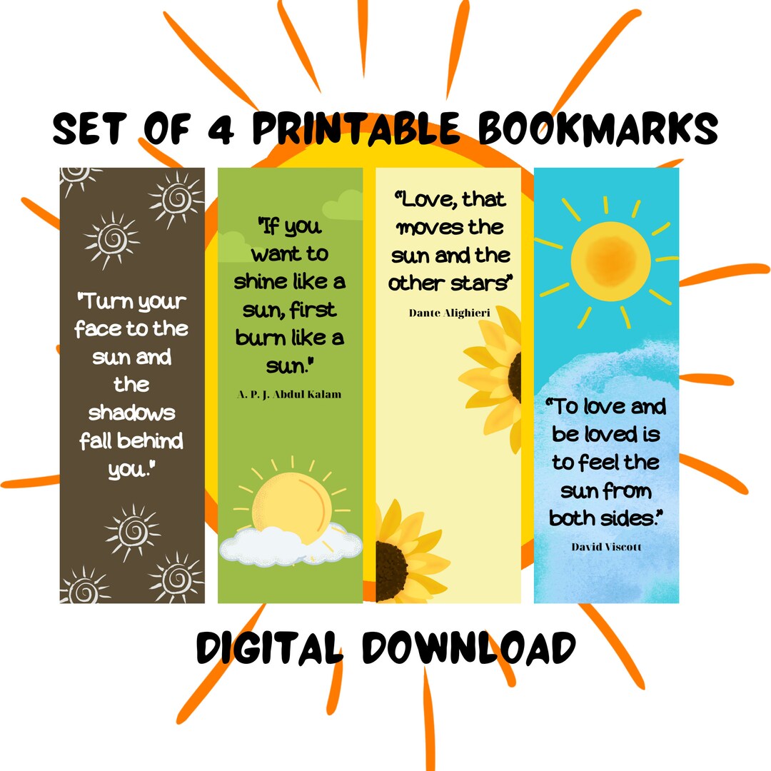 Sun Quote Bookmarks: Set of 4 Printable Bookmarks (digital Download) - Etsy