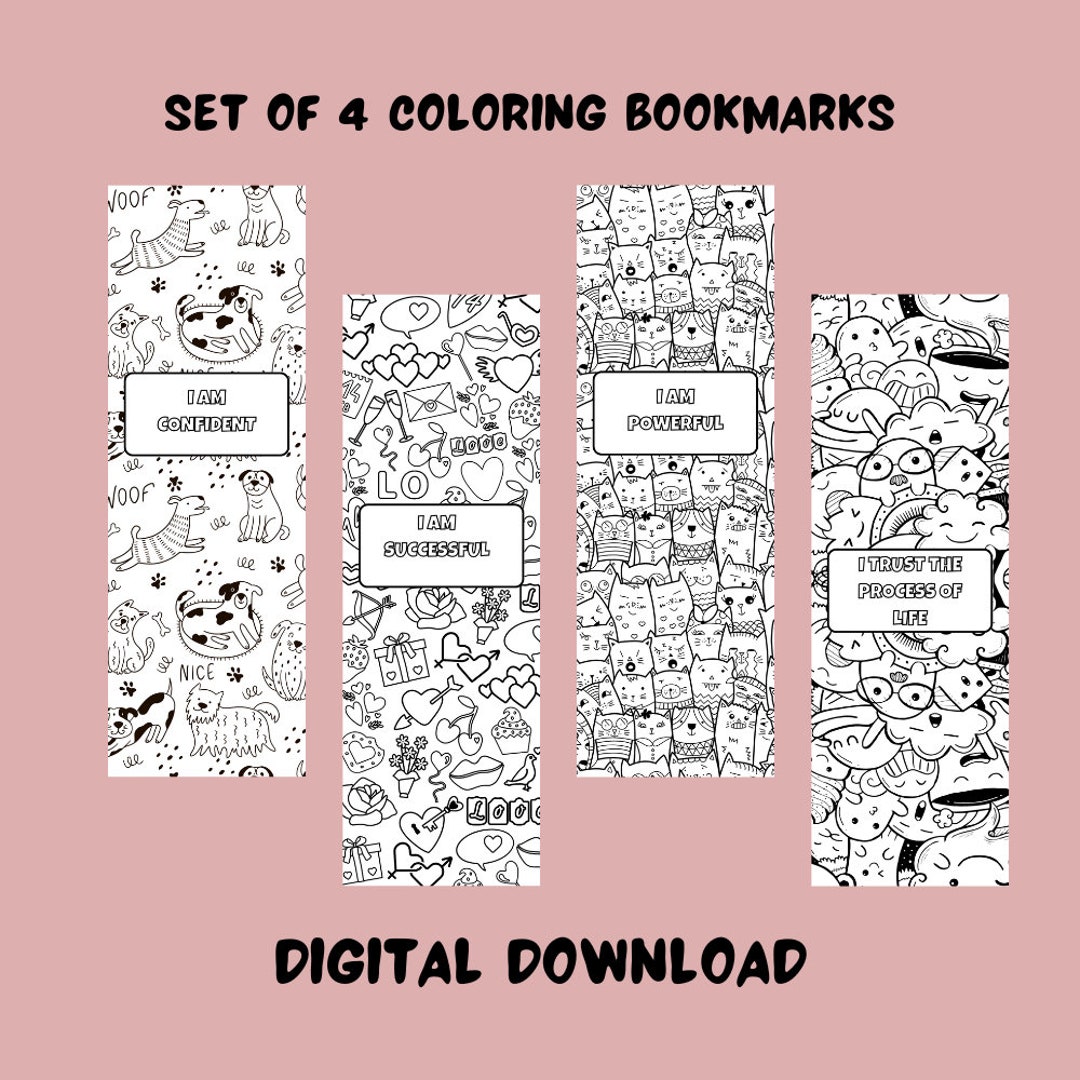 Affirmation Coloring Bookmarks: Set of 4 Printable Bookmarks (digital ...