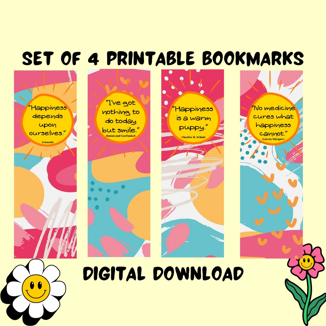 Happiness Printable Bookmarks | Set of 4 Printable Bookmarks ...