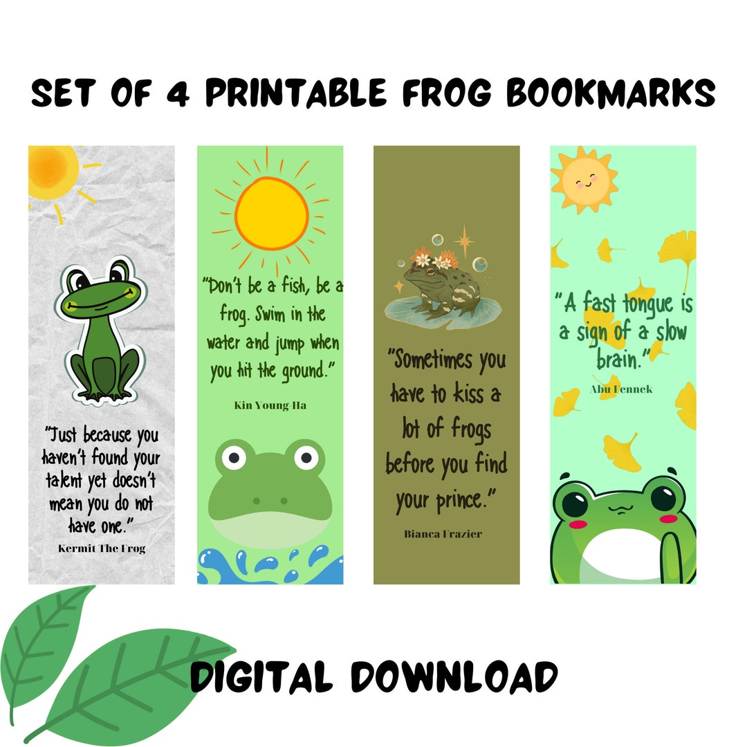 Frog Printable Bookmark | Frog Art | Cute Bookmark | Set of 4 Printable ...