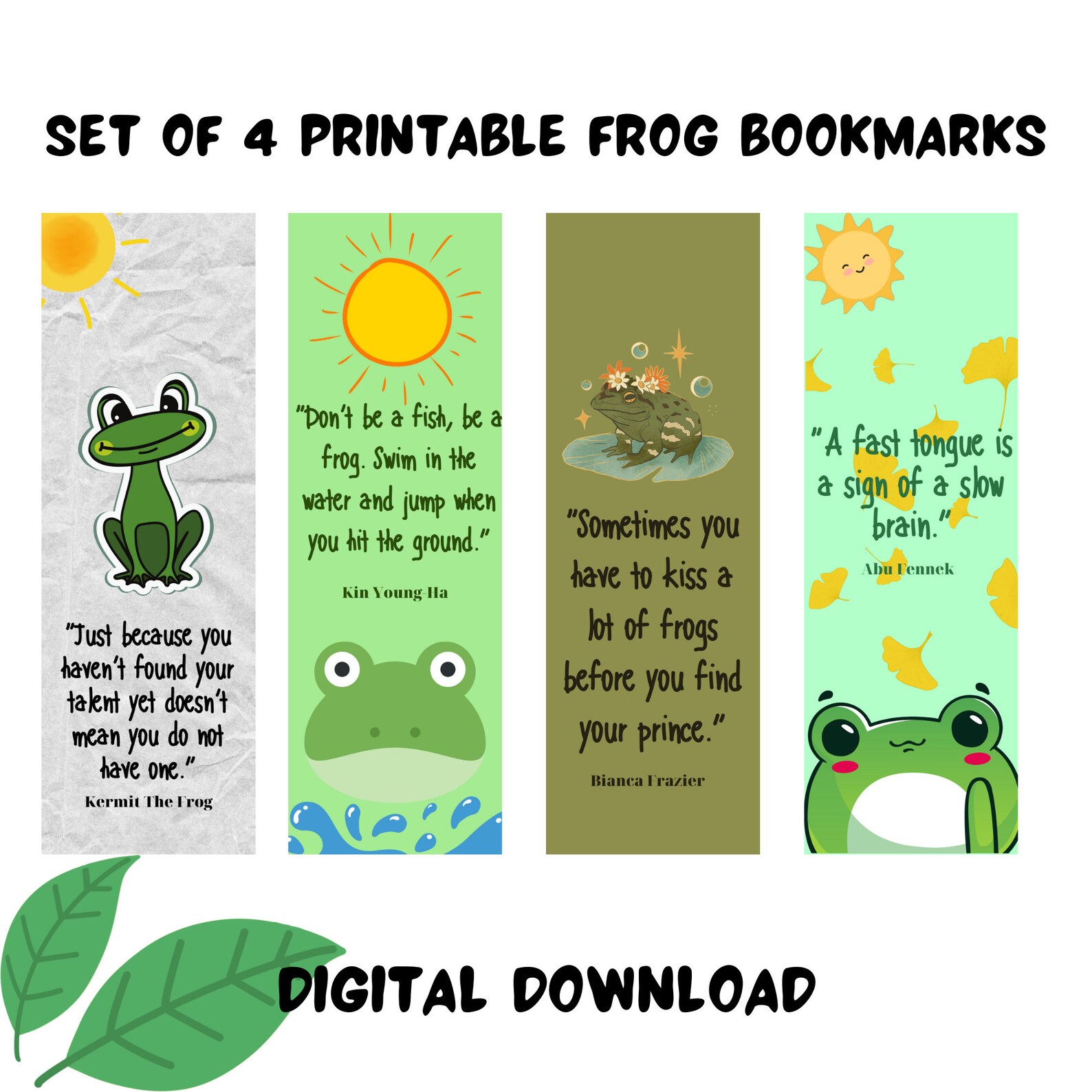 Frog Printable Bookmark | Frog Art | Cute Bookmark | Set of 4 Printable ...