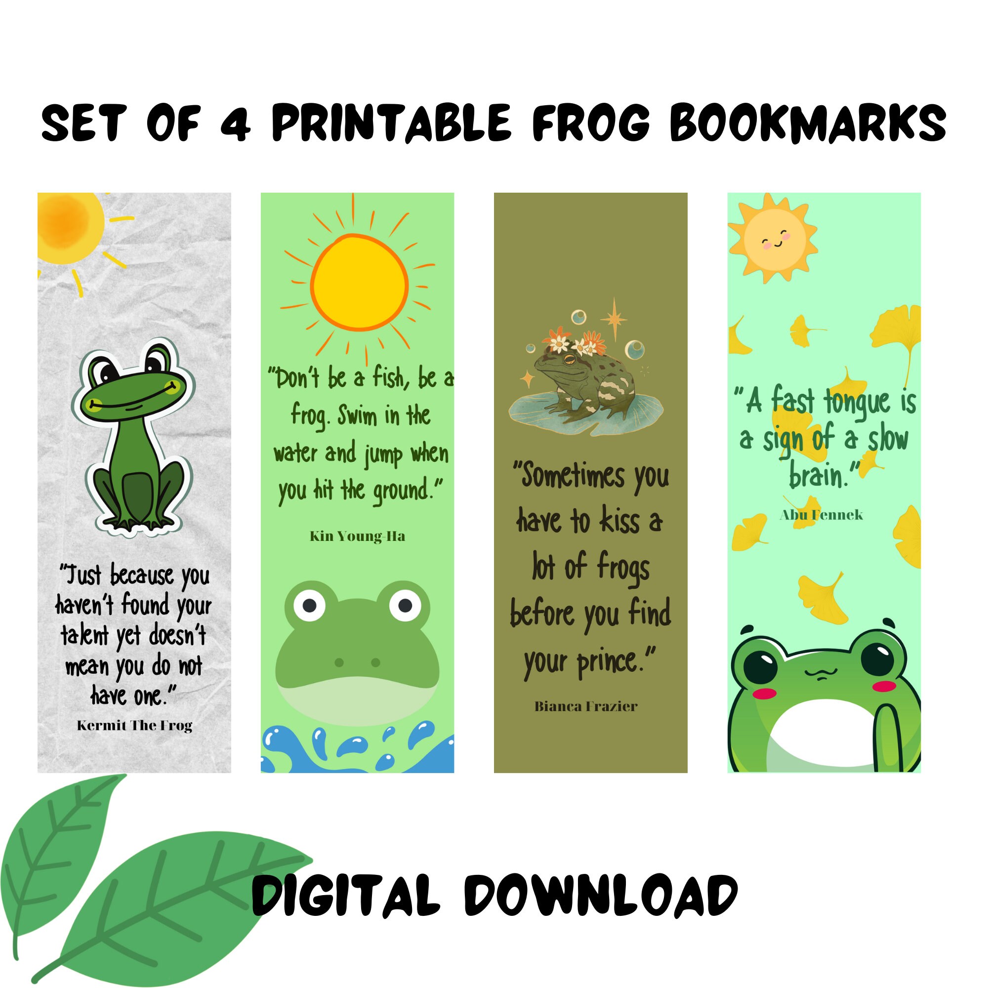 Frog Printable Bookmark | Frog Art | Cute Bookmark | Set of 4 Printable ...