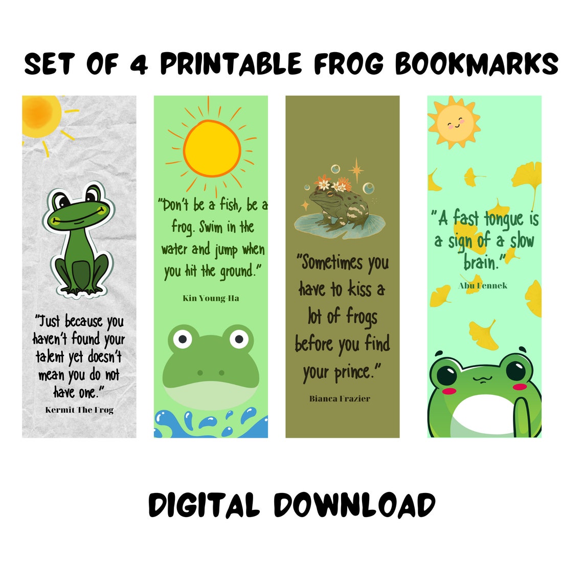 Frog Printable Bookmark Frog Art Cute Bookmark Set of 4 - Etsy