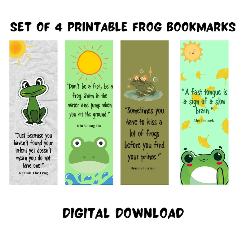 Frog Printable Bookmark | Frog Art | Cute Bookmark | Set of 4 Printable ...