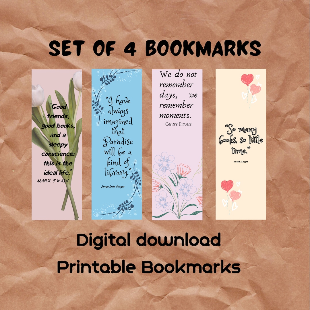 Printable Bookmarks With Quotes - Set of 4 (PDF) - Etsy